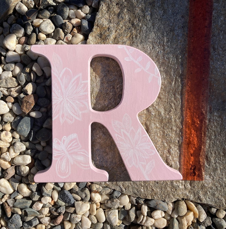 Light Pink Letter R Wall Hanging ~hand Painted~ Initials Butterfly and ...