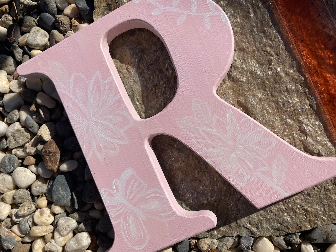 Light Pink Letter R Wall Hanging ~hand Painted~ Initials Butterfly and ...