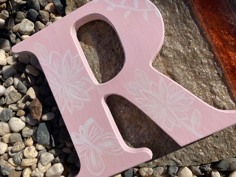 Light Pink Letter R Wall Hanging ~hand Painted~ Initials Butterfly and ...