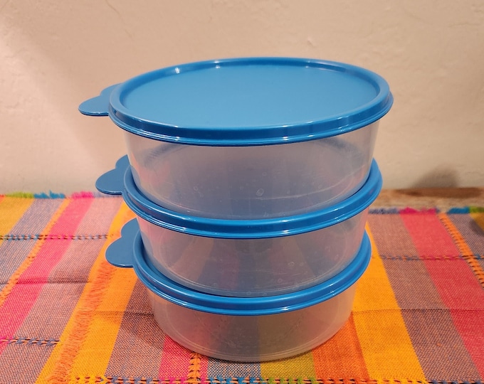 Vintage Tupperware Blue and Clear Color 6 Cereal Bowls With Lids Set of ...