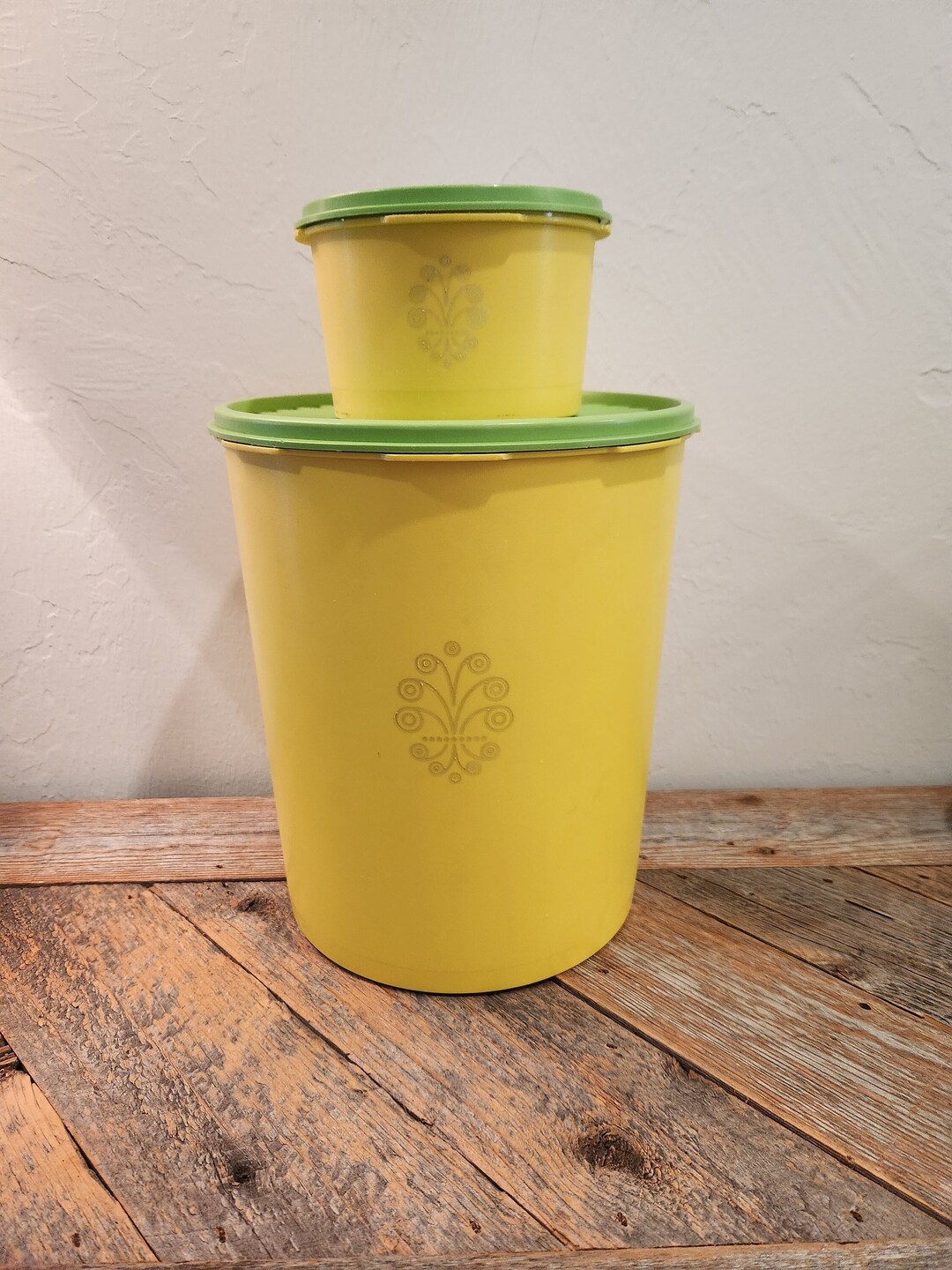 Vintage 1970's Lemon Yellow / Lime Green Tupperware Servalier Canister ...