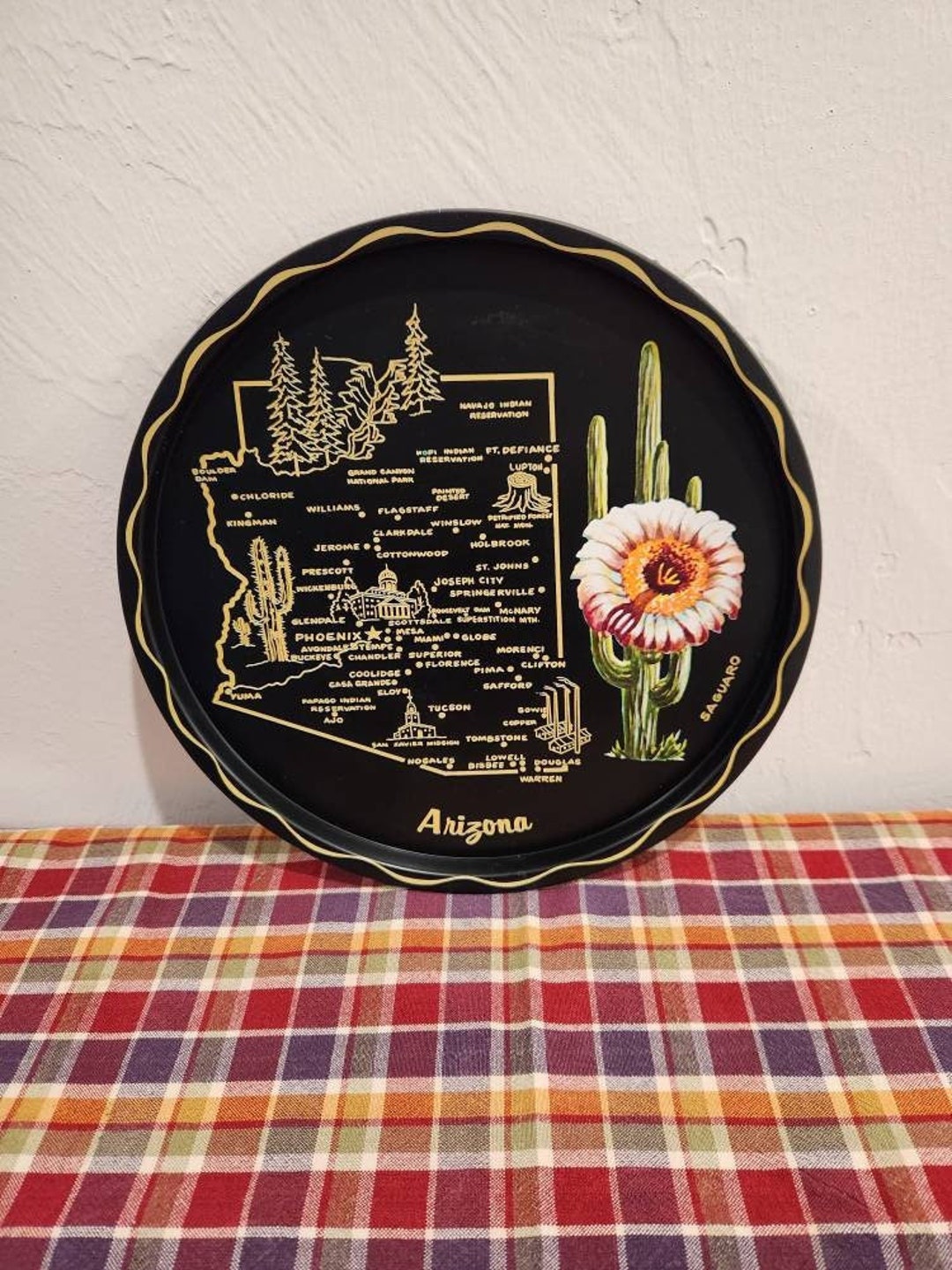 Vintage 1960's Arizona State Souvenir Metal Painted Tray / Wall Decor ...