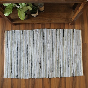 Rag Rug, Handmade, Blue/grey/white, Chindi Dhurrie, Traditional Indian ...