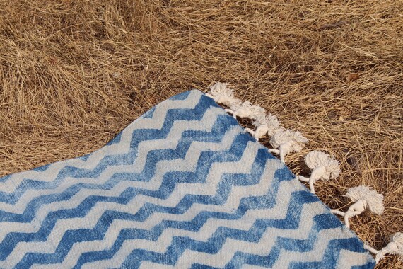 2 x 3 Handmade Hand-dyed Indigo Rug White Tassles Pom-Poms | Etsy