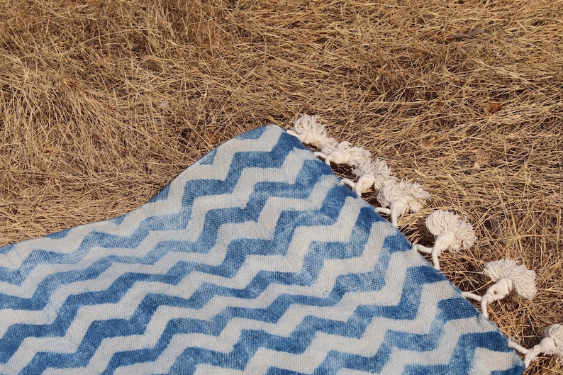 2 x 3 Handmade Hand-dyed Indigo Rug White Tassles Pom-Poms | Etsy