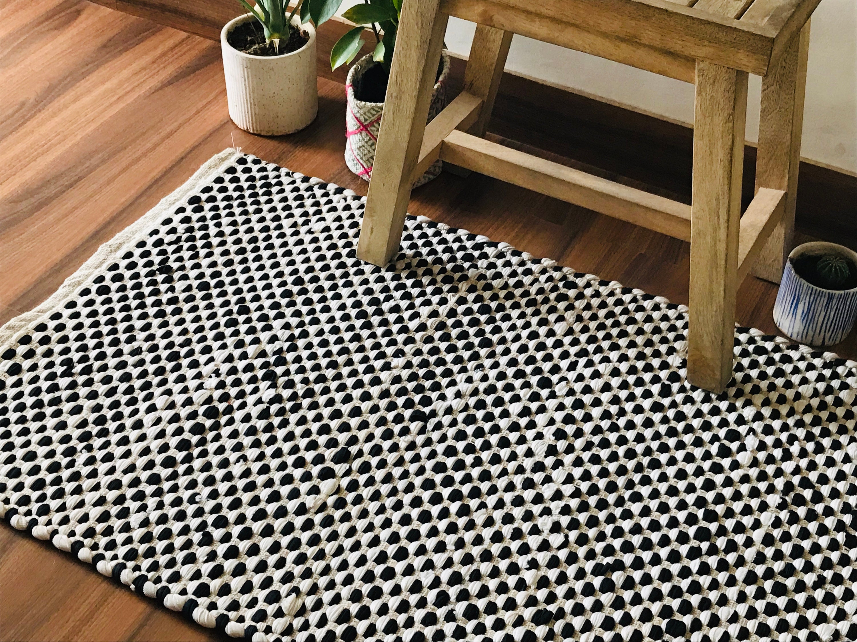 2 X 3 Handmade Rag Rug Black and White Chindi Rug Dhurrie | Etsy