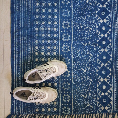 8 X 10 9 X 12 Handmade Hand-dyed Indigo Rug White/indigo - Etsy