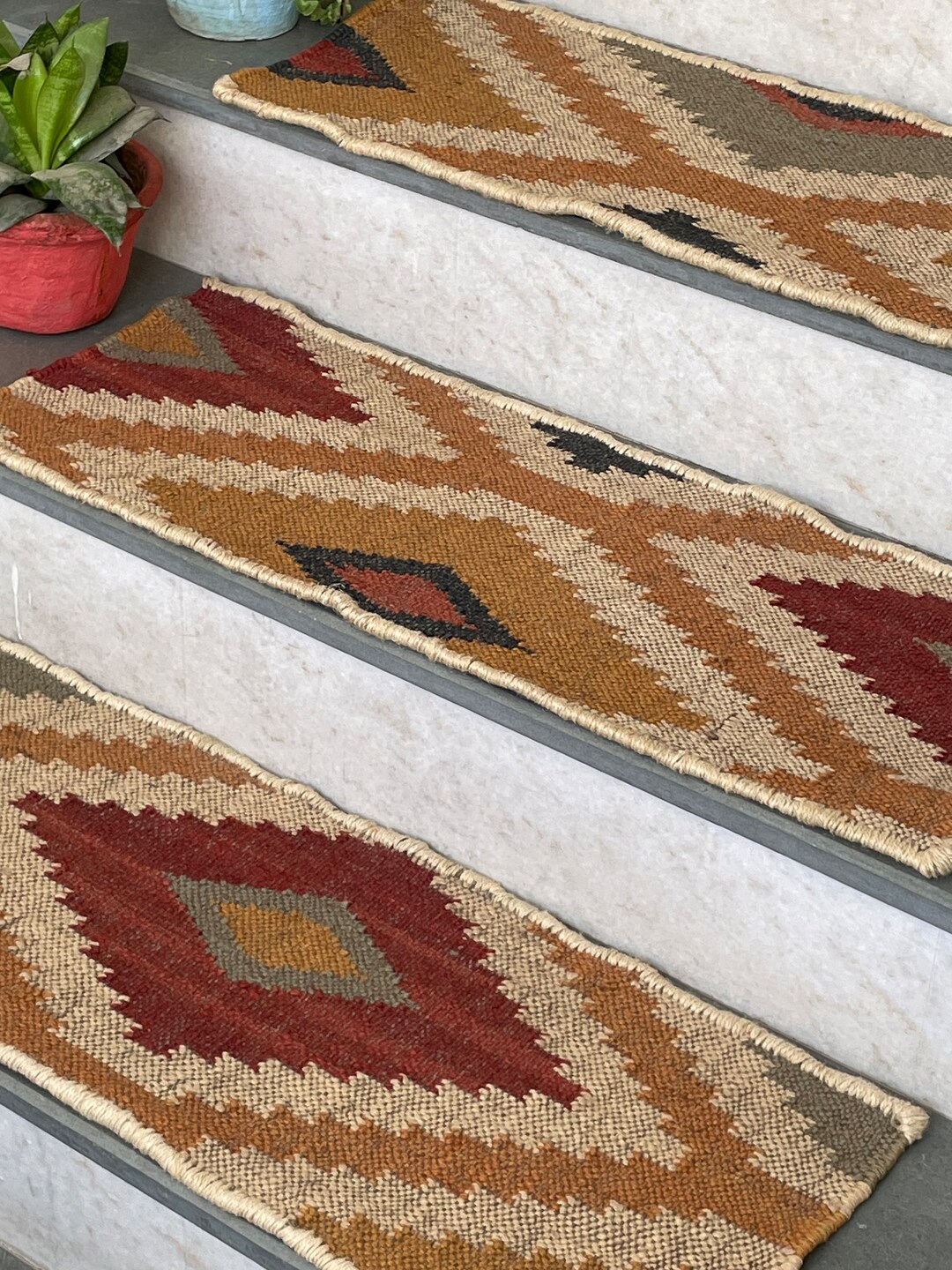 1x2.6 Ft - Jute/wool Hand Weaved Kilim Stair Tread Rug,farmhouse Stair ...