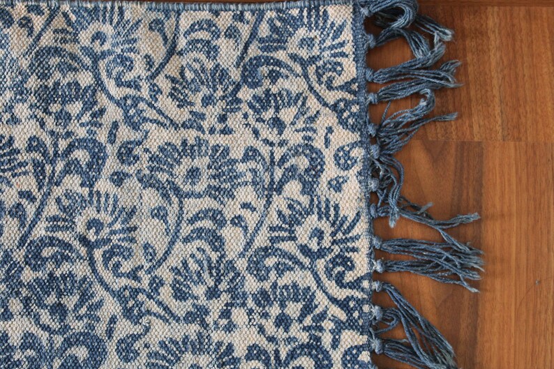 8 X 10 9 X 12 Handmade Hand-dyed Indigo Rug White/indigo - Etsy