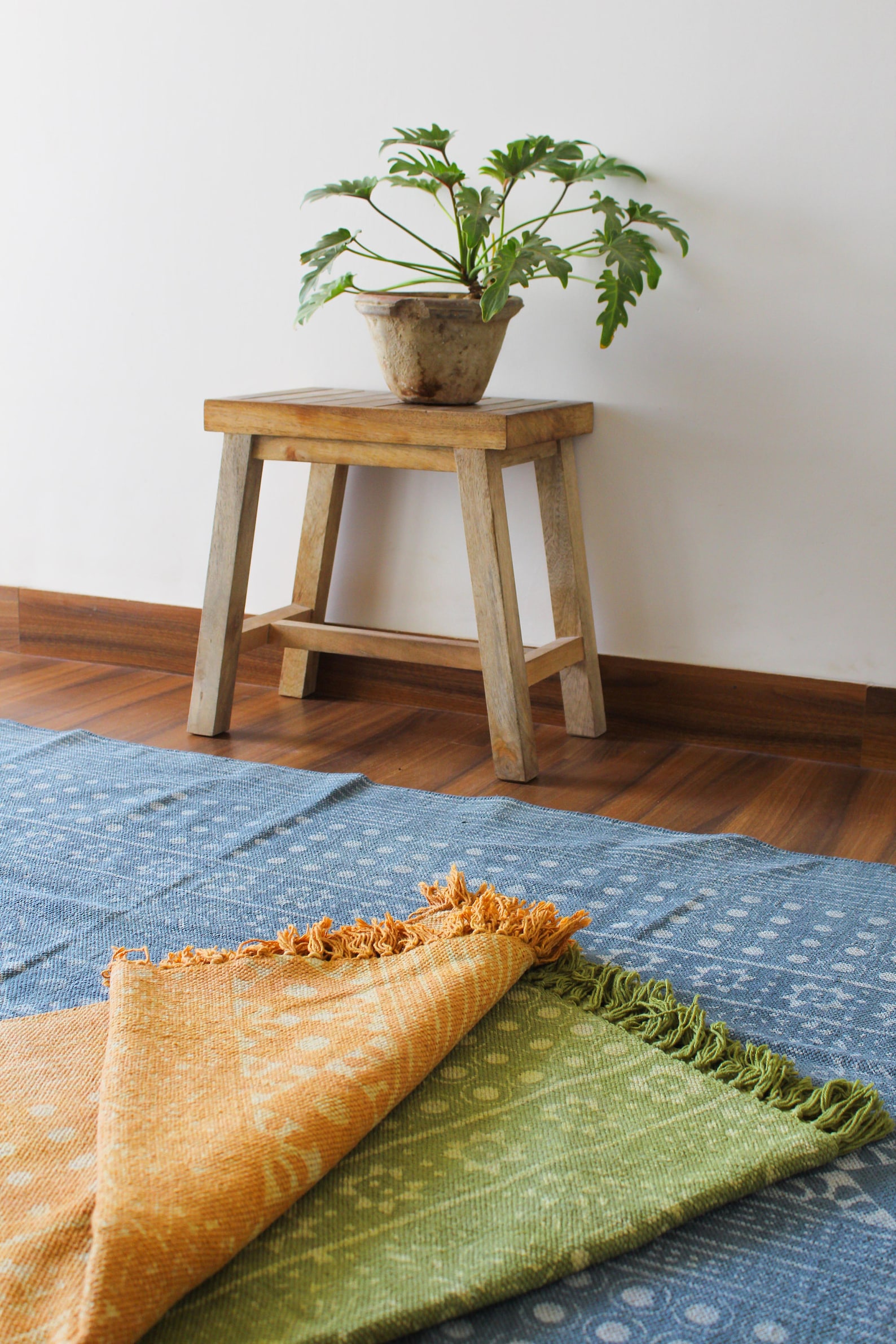 Handwoven Cotton Dhurrie Rug Yellow Rug White Block Print - Etsy