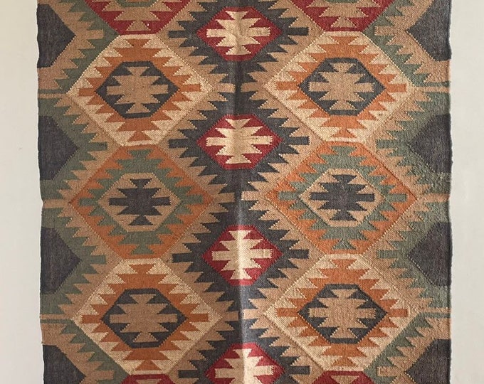 4 X 6 Handmade Wool and Jute Dhurrie Rug, Kilim Rug, Handmade, Home ...