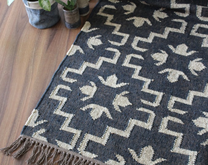 8x10 Black Kilim Rug,handwoven,wool and Jute Rug Handmade, Kilim ...