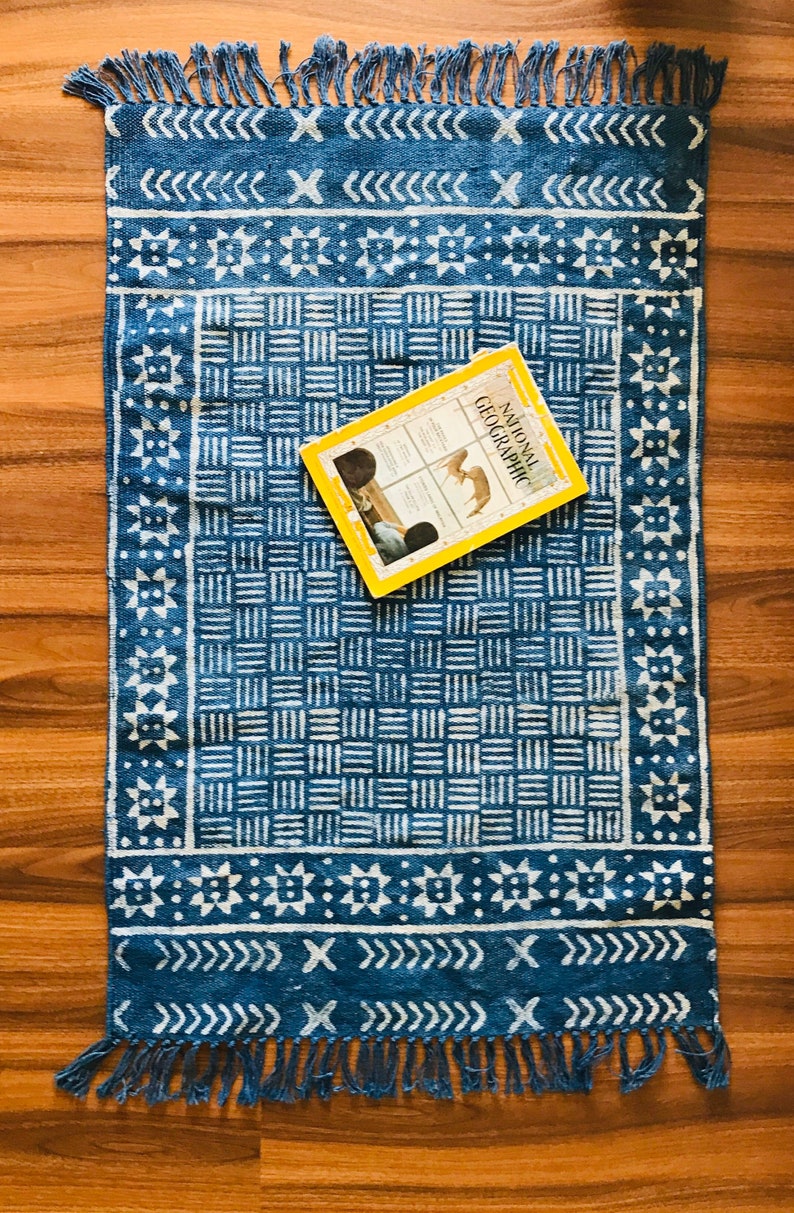 2 X 3 Handmade Cotton Indigo Rug Dhurrie Hand Block Printed - Etsy