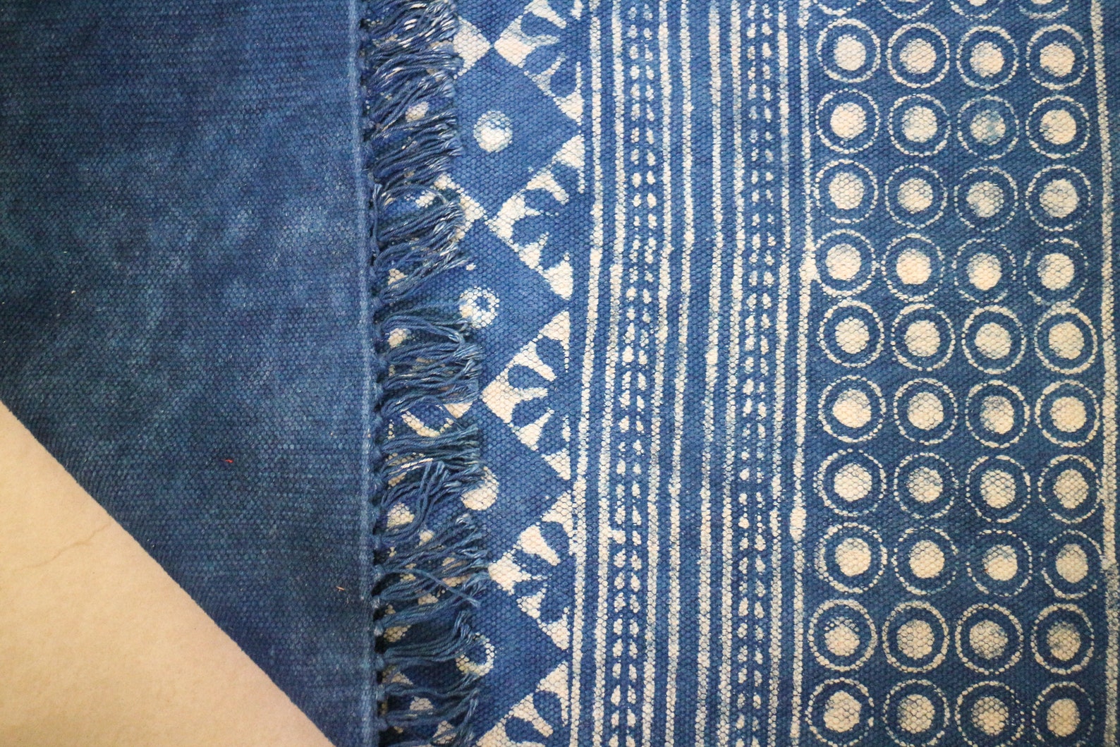 8 X 10, 9 X 12 Handmade Hand-dyed Indigo Rug, White/indigo, Traditional ...