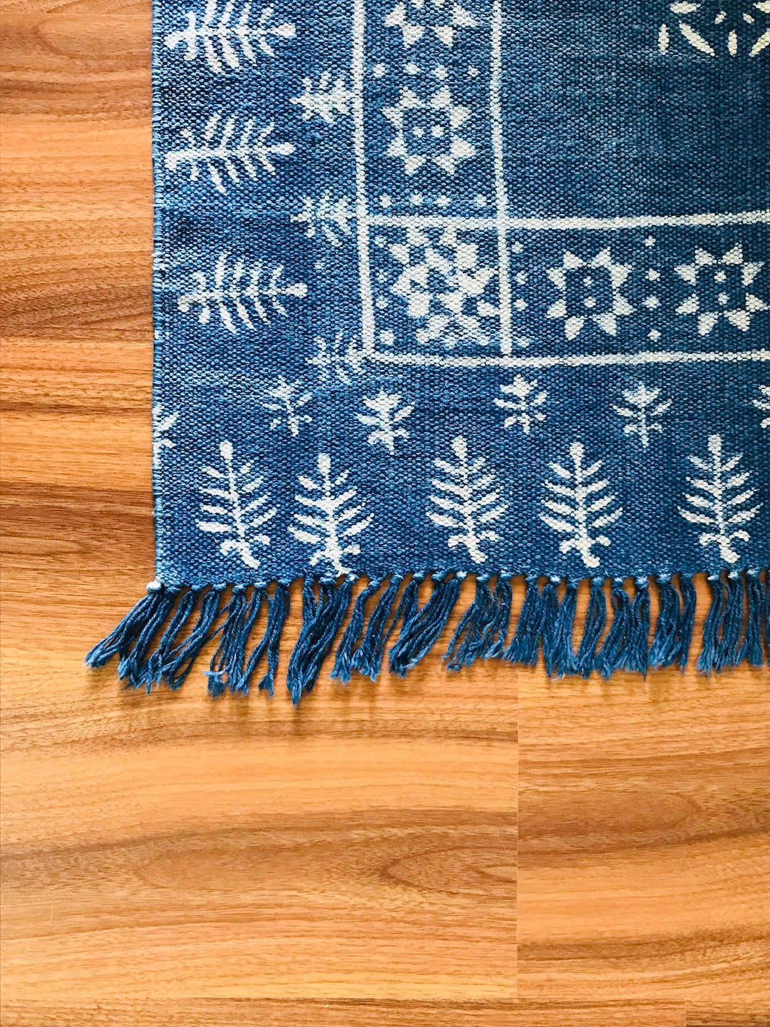 2 X 3 Handmade Cotton Indigo 2 X 3 Rug Dhurrie Hand Block Printed Rug ...