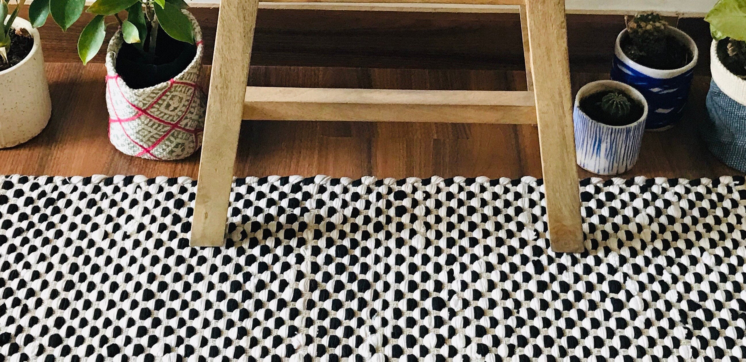 2.5 x 8 Handmade Rag Rug Black and White Chindi Rug Dhurrie | Etsy