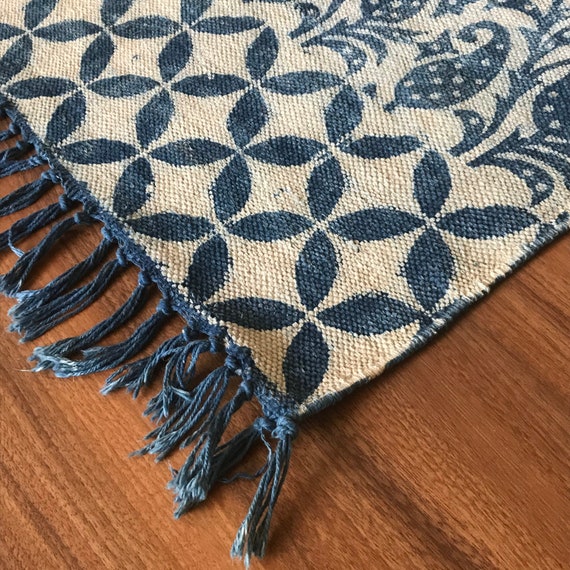 2 X 3 Handmade Cotton Indigo Rug Dhurrie Hand Block Printed | Etsy