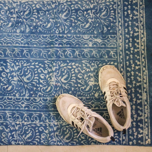 8 X 10 9 X 12 Handmade Hand-dyed Indigo Rug White/indigo - Etsy