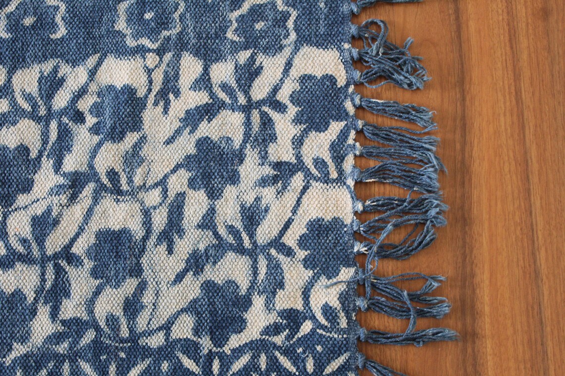 8 X 10 9 X 12 Handmade Hand-dyed Indigo Rug White/indigo - Etsy
