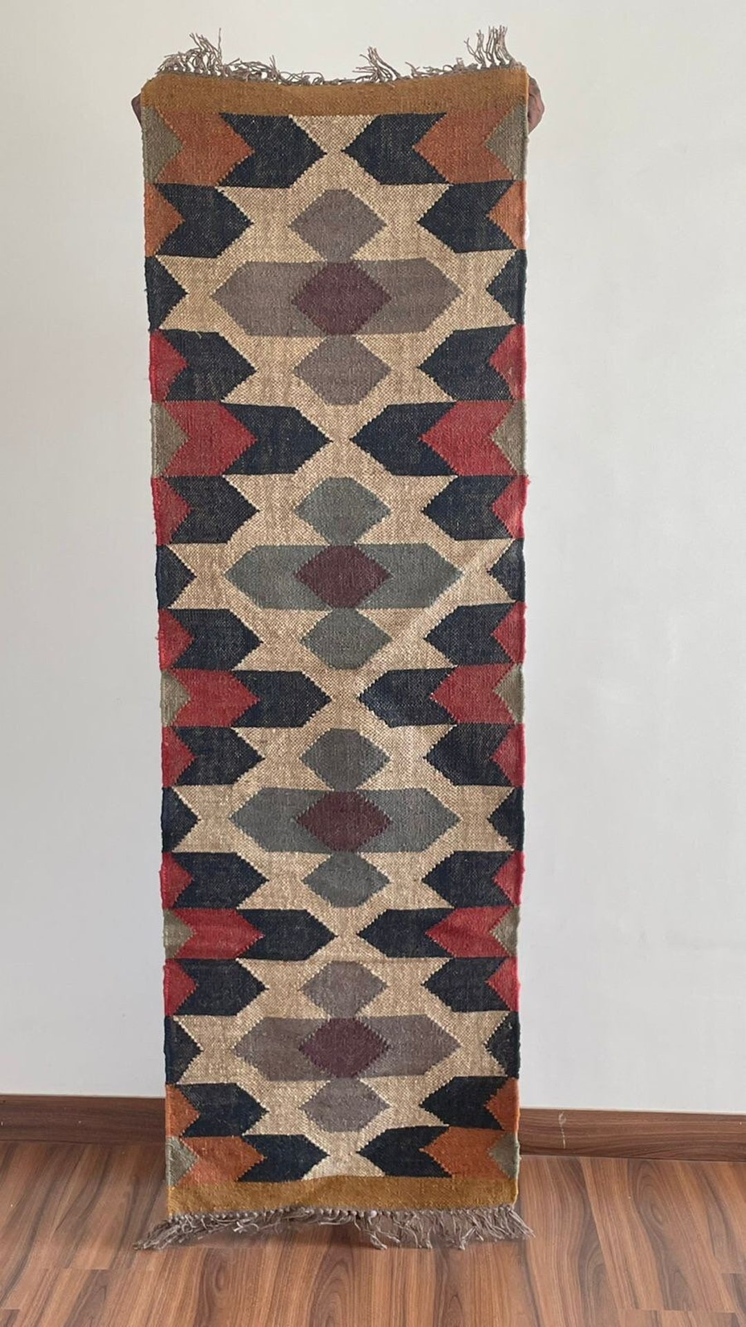 2x6 Ft Jutewool Handwoven Kilim Runner, Home Decor, Lobby, Gift, Bed ...