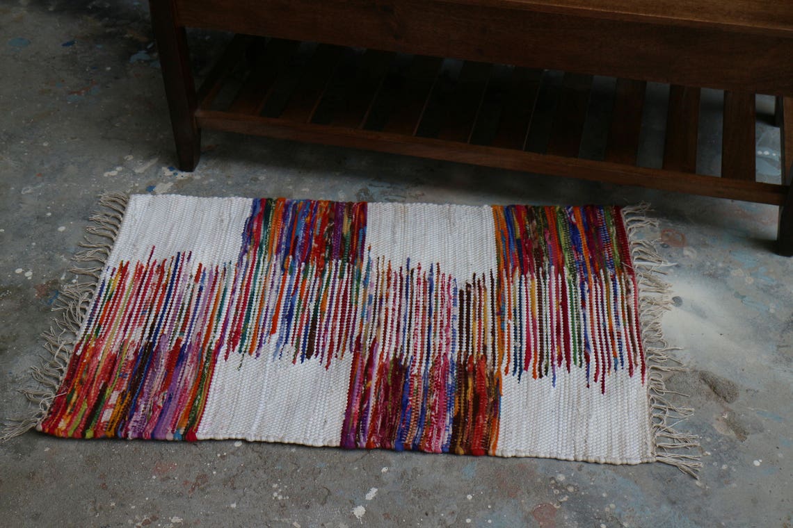 Handwoven Rag Rug Chindi Rug Zig Zag Geometric Pattern | Etsy