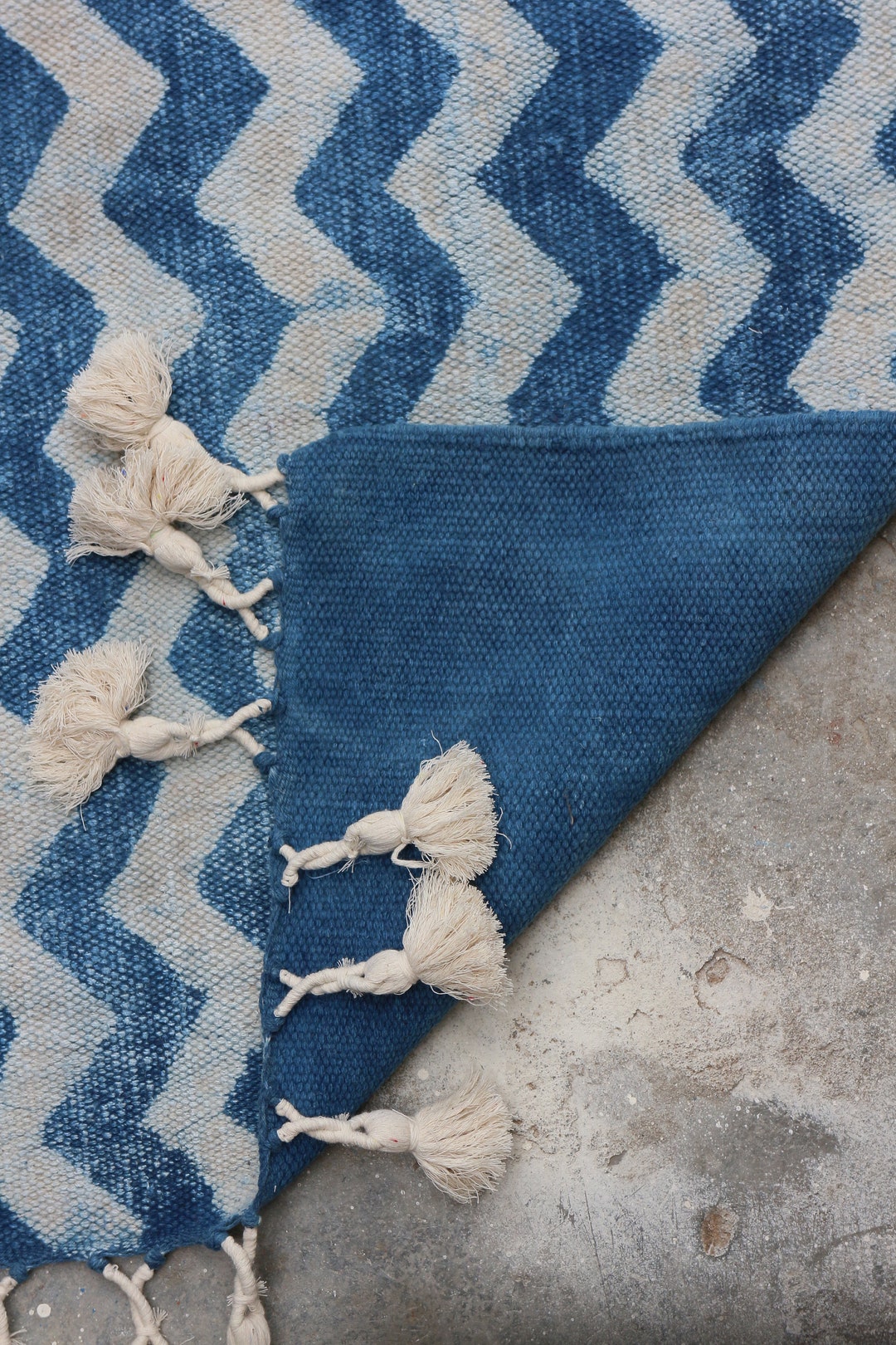 5 X 8, 6 X 9, Handmade Hand-dyed Indigo Rug, White/indigo, Traditional ...