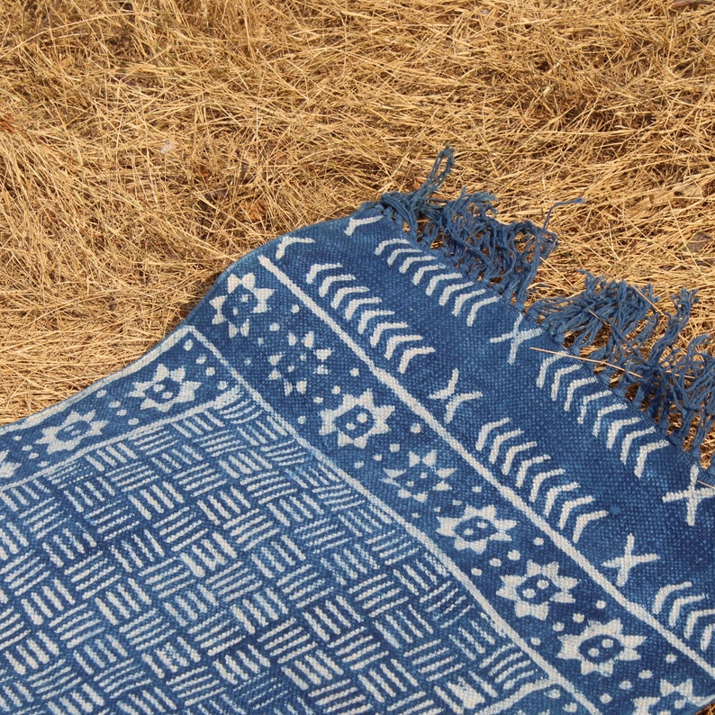 2 x 3 Handmade Cotton Indigo Rug Dhurrie hand block printed | Etsy