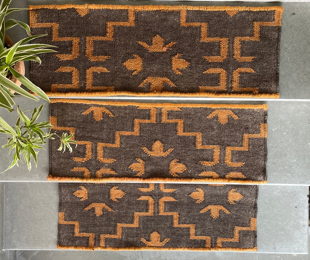 1x2.6 Ft - Jute/wool Hand Weaved Kilim Stair Tread Rug,farmhouse Stair ...