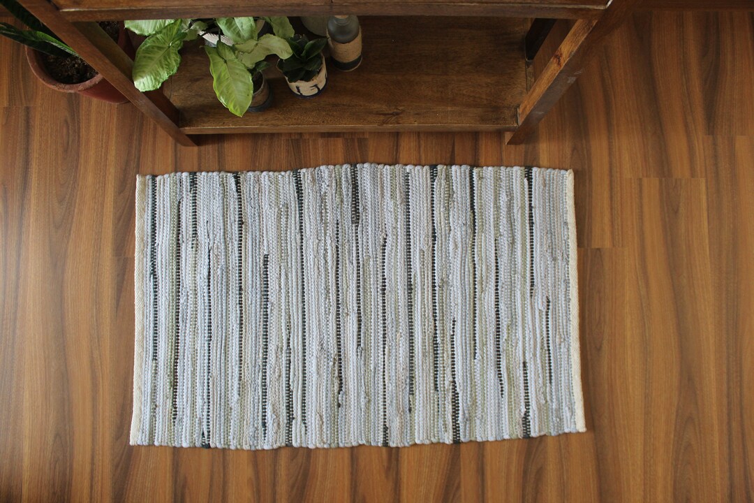 Rag Rug, Handmade, Blue/grey/white, Chindi Dhurrie, Traditional Indian ...