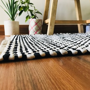 2.5 X 8 Handmade Rag Rug, Black and White, Chindi Rug, Dhurrie Rug ...