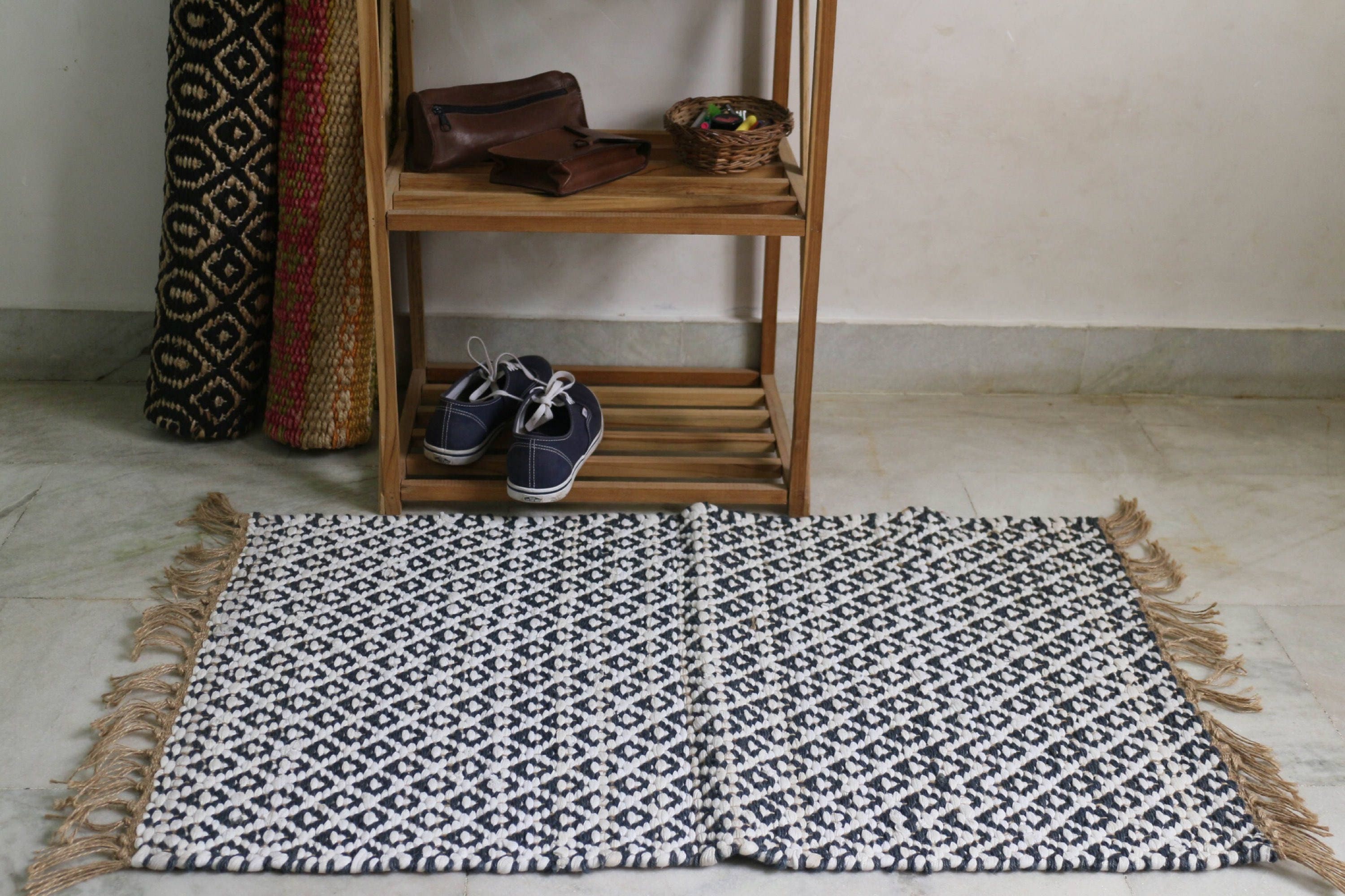 Handwoven Cotton Rag Rug Wall Hanging 2 X 3 Green and | Etsy