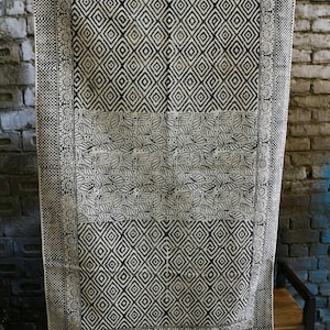 8 X 10 Ft, Handwoven Handmade Block-printed Black and White Cotton Rug ...