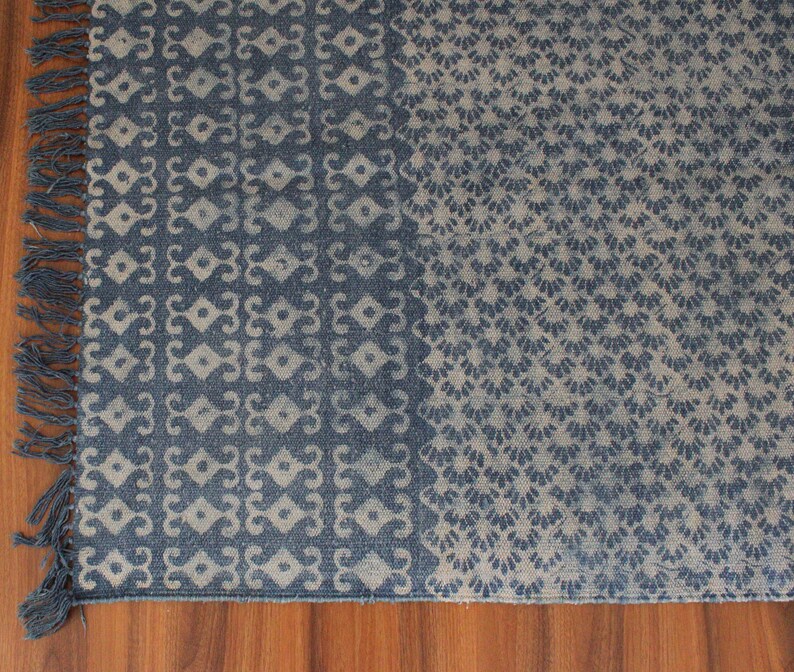 3 X 5 Handmade Hand-dyed Indigo Rug White/indigo Traditional - Etsy