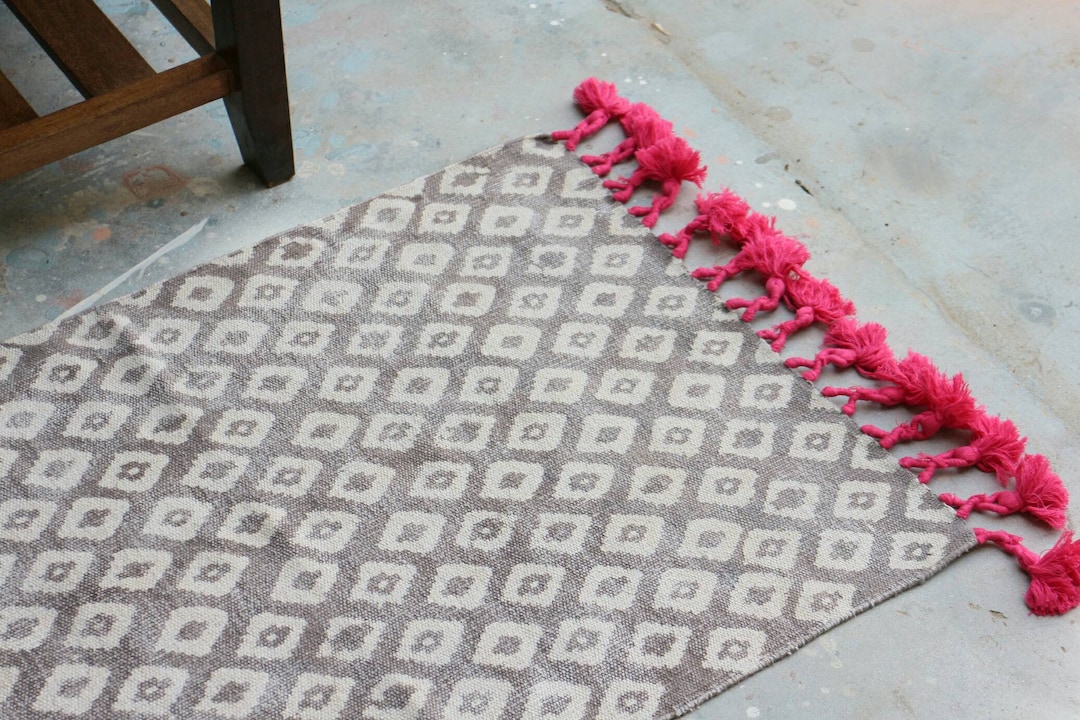 Handwoven Handmade Cotton Runner Rug, 2 X 6, Traditional Indian, Hand ...