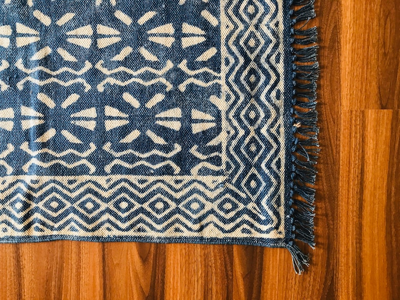 5 X 8 Handmade Cotton Indigo Rug Dhurrie Hand Block Printed | Etsy