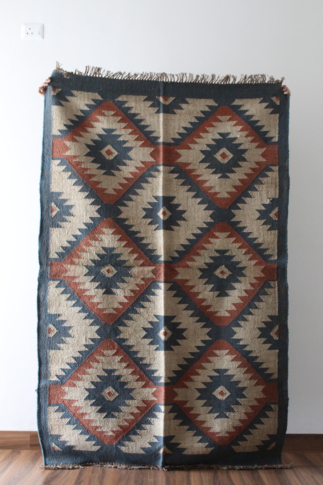 6 X 12 Handmade Wool and Jute Dhurrie Rug, Kilim Rug, Handmade, Home ...
