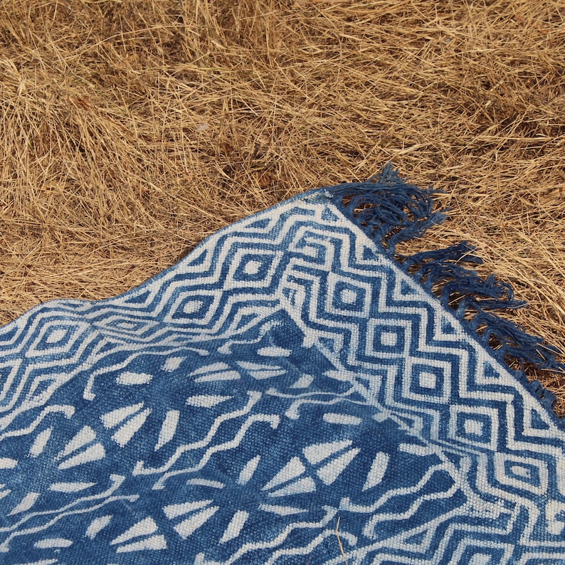 5 X 8 Handmade Cotton Indigo Rug Dhurrie Hand Block Printed | Etsy