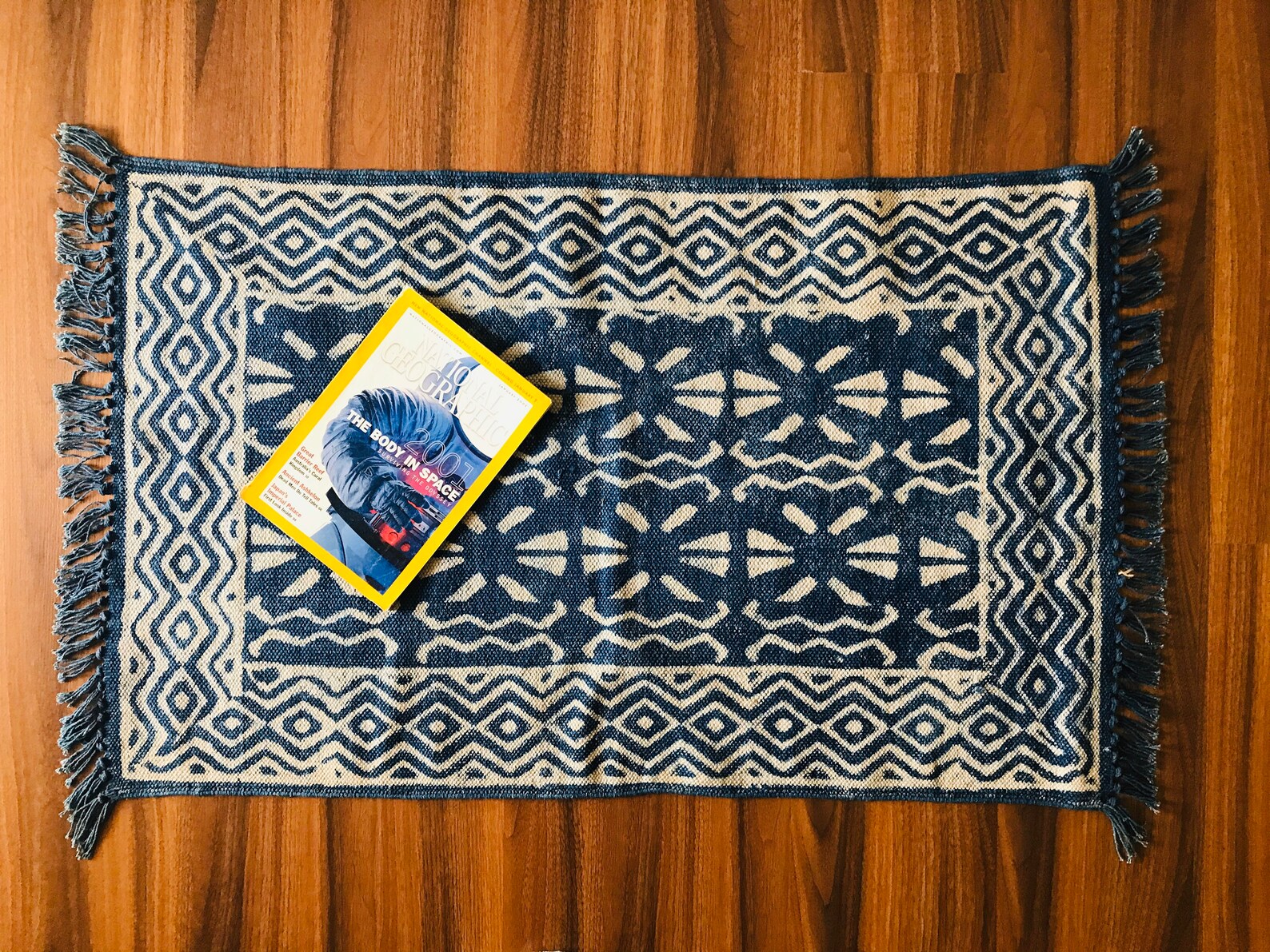 5 X 8 Handmade Cotton Indigo Rug Dhurrie Hand Block Printed | Etsy