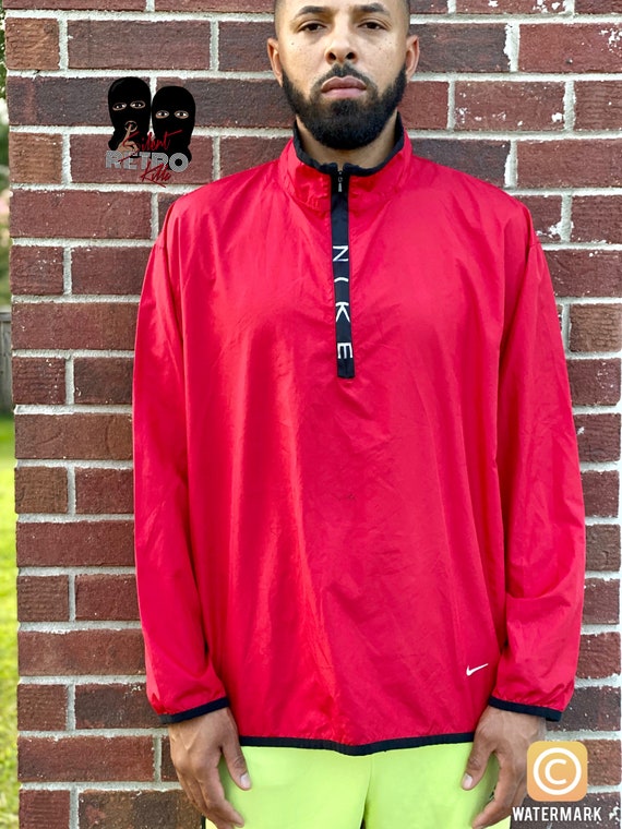 Vintage retro Nike Windbreaker Red/Black pullover Ja… - Gem