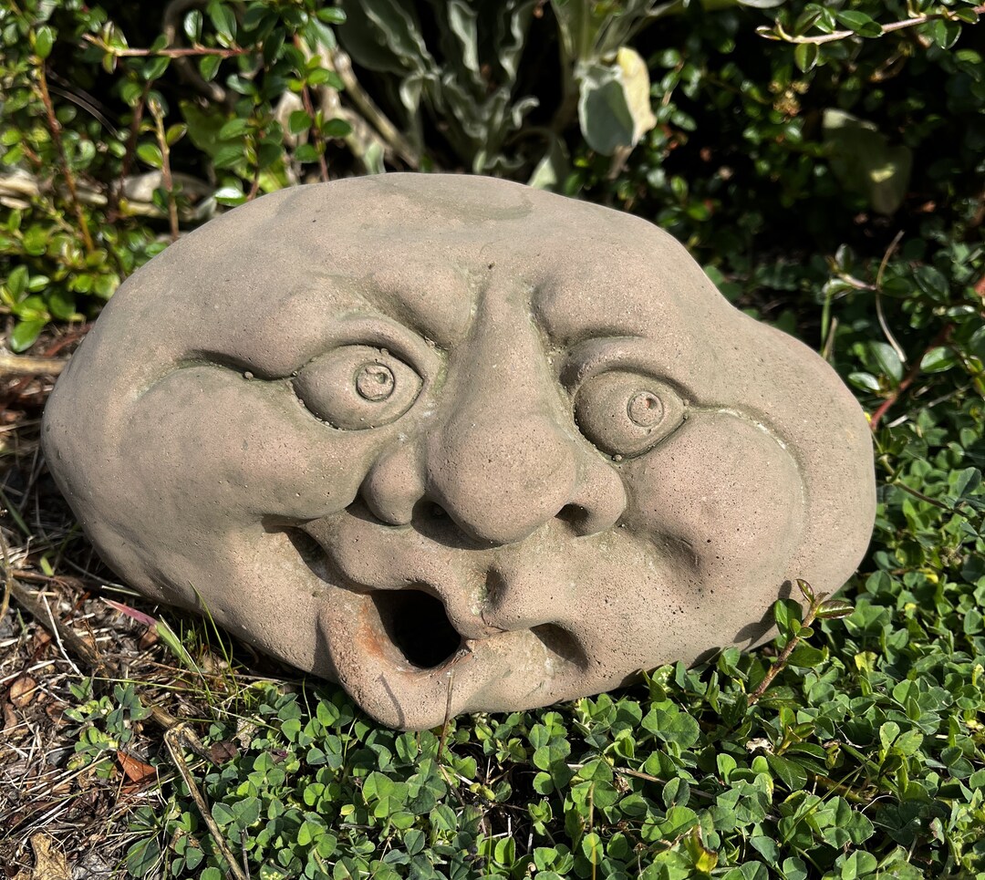 Stone Face Garden Guardian Garden Sculpture Garden Figure Ghost Watcher Grin Gargoyle Pebble ...
