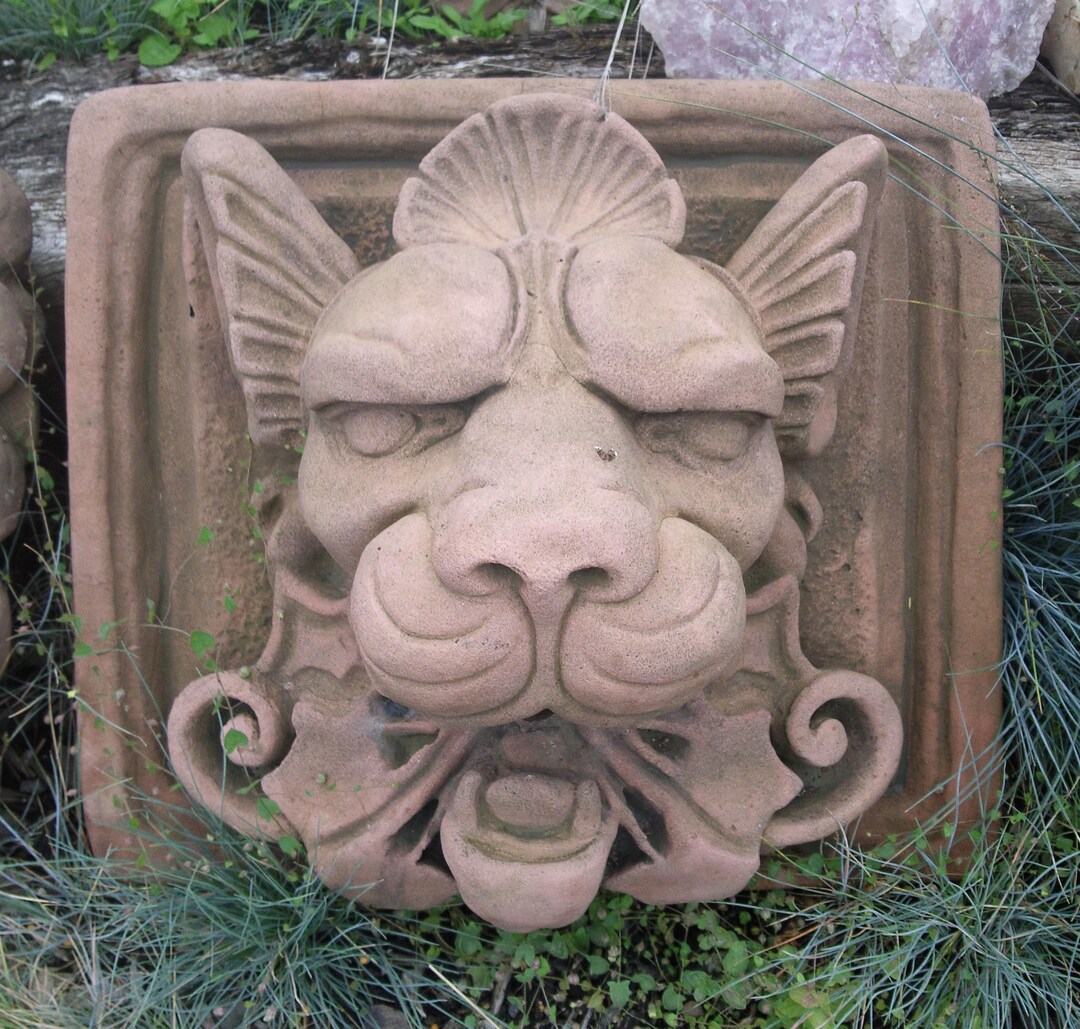 Lion Head Square Large Gargoyles Art Sandstone Antique Look E - Etsy