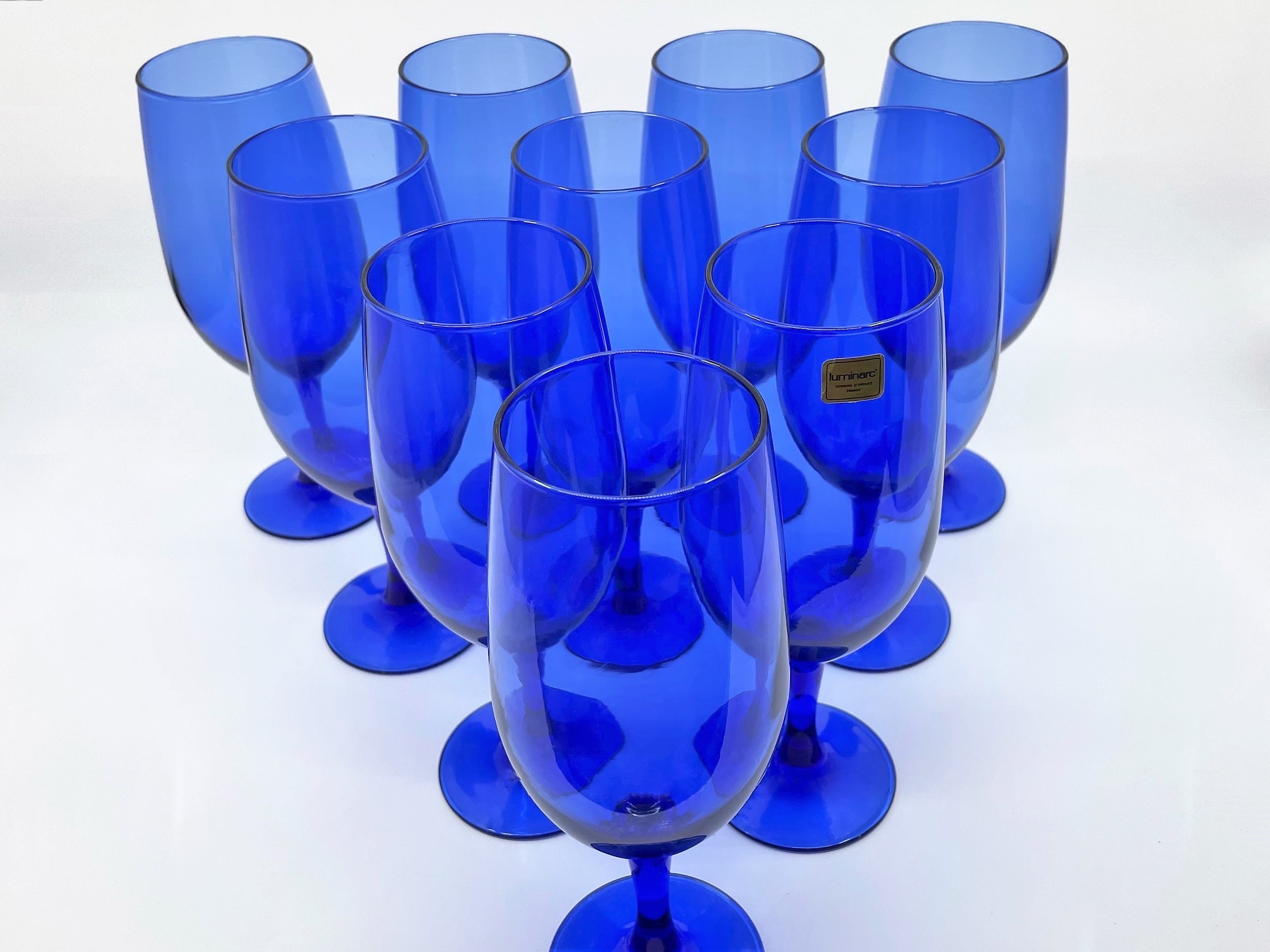 RARE Luminarc Set of 10 Superb Large Blue Glasses, New Condition - Etsy UK