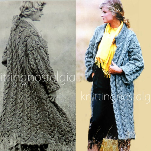 Womens Aran Coat Knitting Pattern PDF Ladies 30 32 34 36 - Etsy