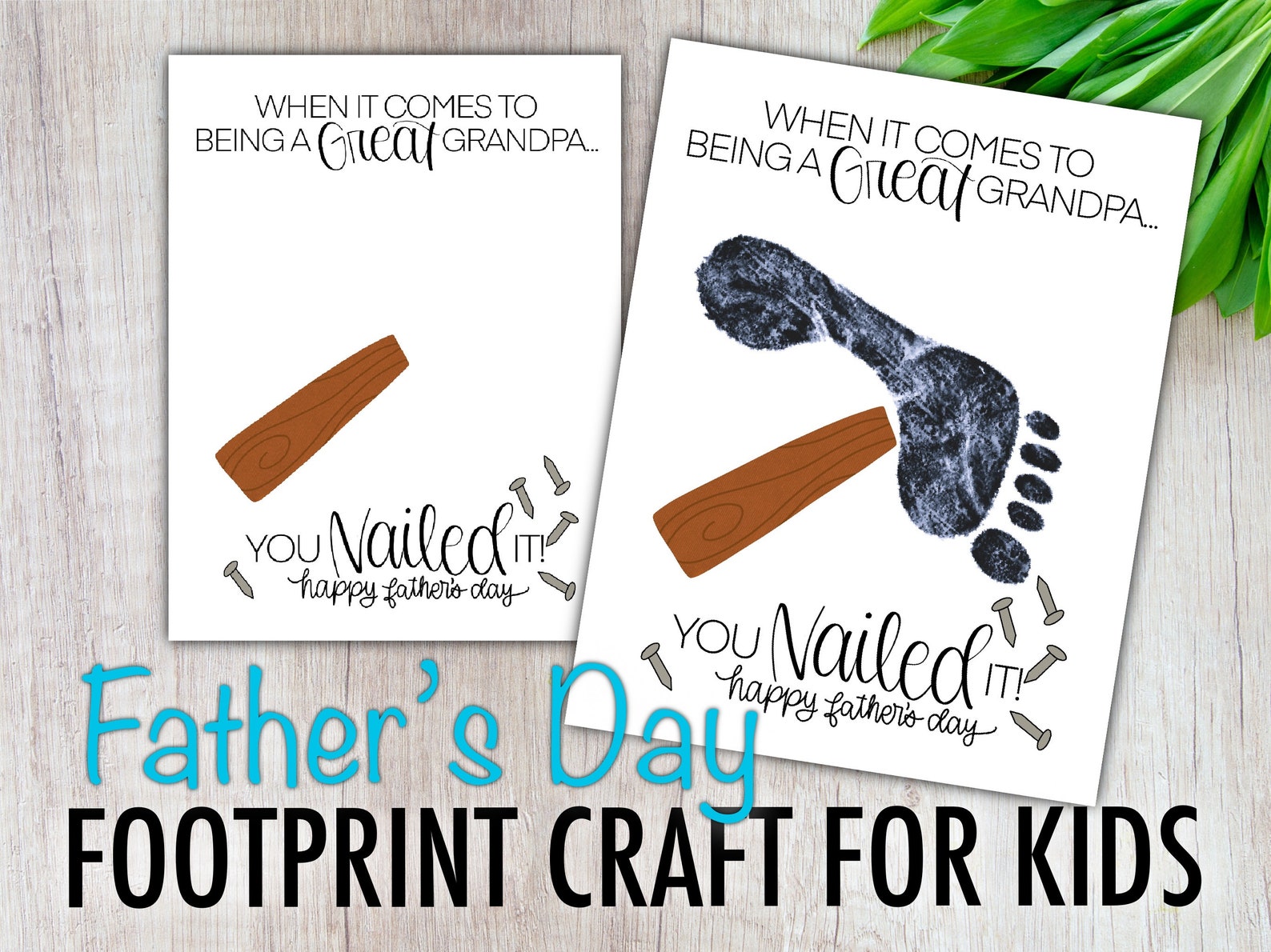 Fathers Day Footprint for Grandpa You Nailed It Hammer - Etsy