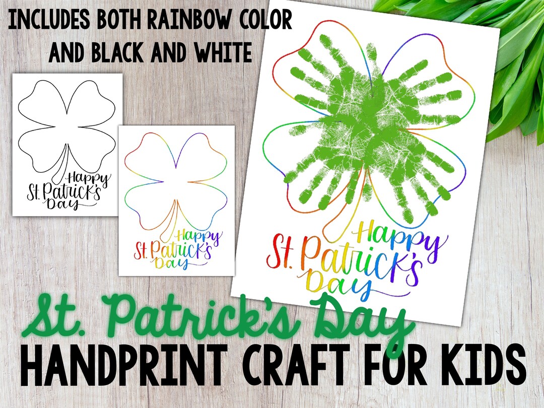 St. Patricks Day Craft, Shamrock Handprint, Digital Download, Printable ...