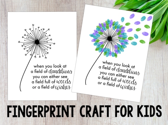 Dandelion Fingerprint Craft DIY Craft for Kids Inspirational - Etsy