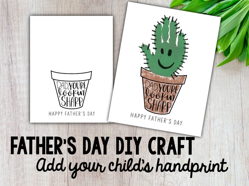Father’s Day Cactus Handprint Craft, You’re Lookin’ Sharp, Digital ...