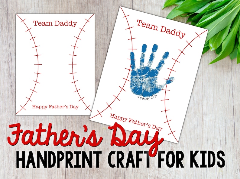 Father’s Day Handprint Craft, Team Daddy, Baseball, Digital Download ...