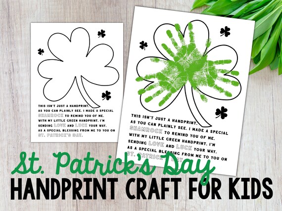 St. Patricks Day Craft Shamrock Handprint DIY Craft | Etsy