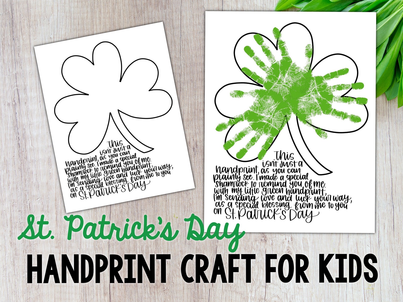 St. Patricks Day Craft Shamrock Handprint DIY Craft - Etsy